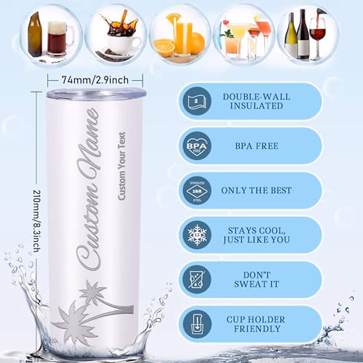 Personalized Beach Vacation Tumbler Gifts Girls Trip Family Travel Stainless Steel Tumbler with Lid and Straw Insulated Weekend Group Travel Coffee Mug Graduation Trip Birthday Gifts for Women Men Mum