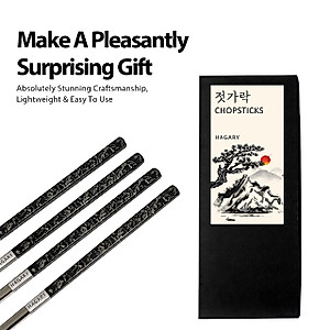 Hagary Mountain Black Chopsticks Metal Chopsticks Reusable Designed In Korea Japanese Style Stainless Steel 316 18/10 Non-Slip Dishwasher Safe (Black - 2 Pairs)