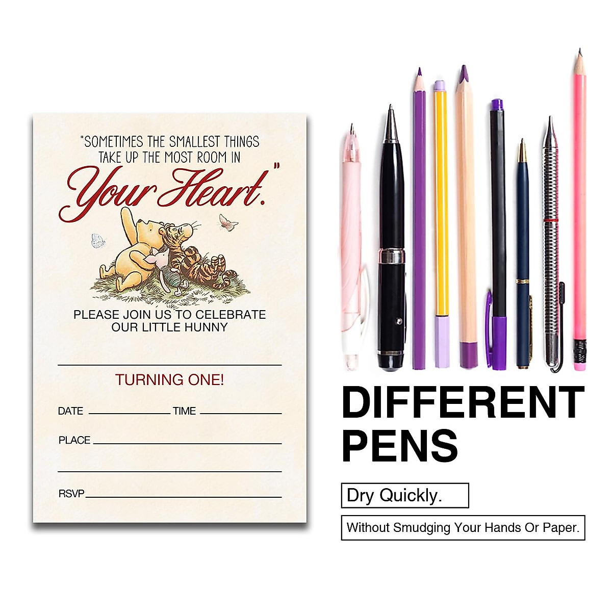 Dolimifa Winnie the Pooh 1st First Birthday Invitations Fill in Style Retro Pooh Bear 1st Birthday Invites, 20 Count With Envelopes