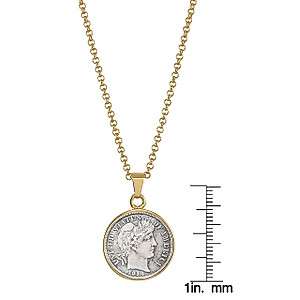American Coin Treasures Silver Barber Dime Goldtone Coin Pendant with 18" Chain Necklace - Genuine and Elegant Keepsake Jewelry for Women | White Luxury Gift Box Included