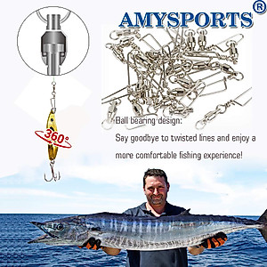 AMYSPORTS High Strength Fishing Snap Swivels - Ball Bearing Barrel Swivels, Stainless, Saltwater Corrosion Resistant - 25pcs, 31lbs