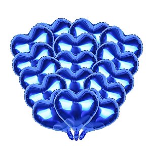 Guzon 18 inch Royal Blue Heart Balloons Metallic Blue Foil Heart Balloons Heart Shaped Helium Aluminum Mylar Balloons for Parties Wedding Valentine Graduation Baby Shower(15PCS)
