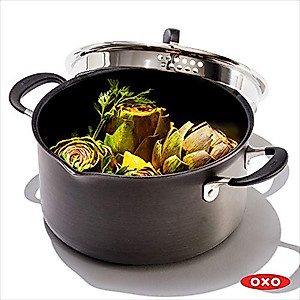OXO Good Grips 6QT Stockpot with Lid, 3-Layered German Engineered Nonstick Coating, Stainless Steel Handle with Nonslip Silicone, Black