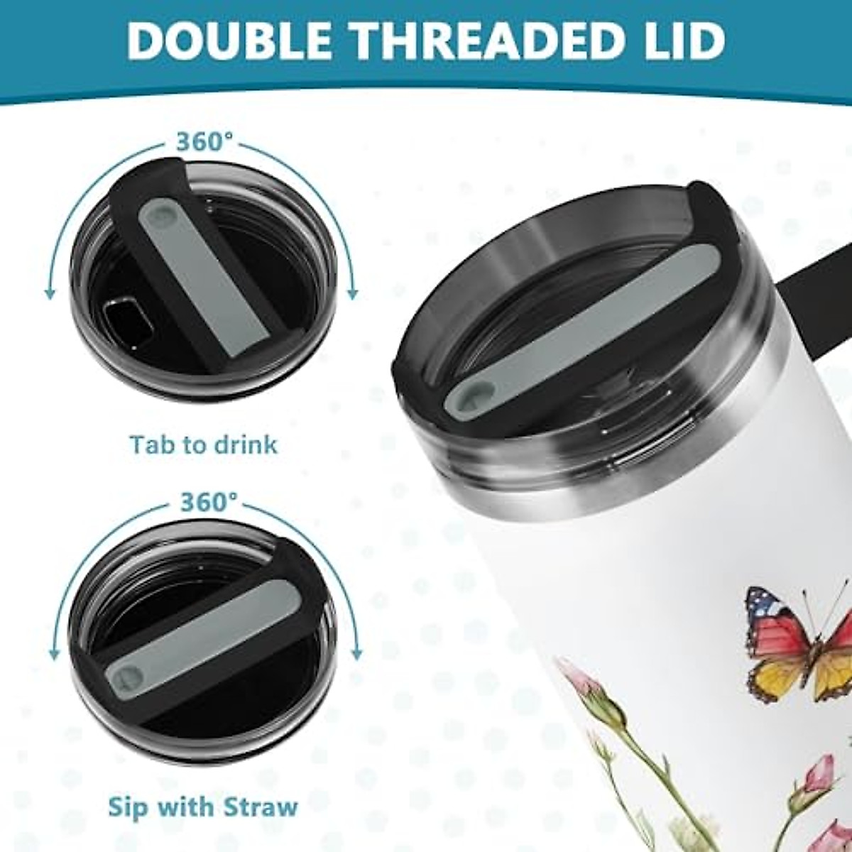 Flradish 30oz Tumbler with Handle, Daisy Flowers Stainless Steel Tumbler with Lid and Straws Double Wall Vacuum Insulated Leakproof Coffee Travel Mug