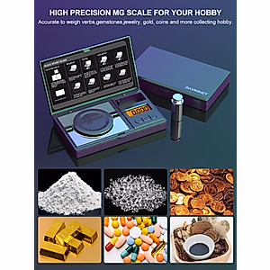Milligram Scale 0.001 Gram Accuracy | 50g Precision Pocket Digital Scale for Reloading Powder Capsule Supplement Medicine Jewelry Gold Coins | 6 Units - g oz ct ozt DWT gn | Dazzling Green & Purple