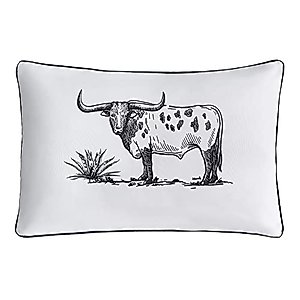 Paseo Road by HiEnd Accents | Ranch Life Steer Indoor Outdoor Throw Pillow, 16x24 inch, Black and White Texas Longhorn Print, Western Rustic Cabin Lodge Style Decorative Pillow