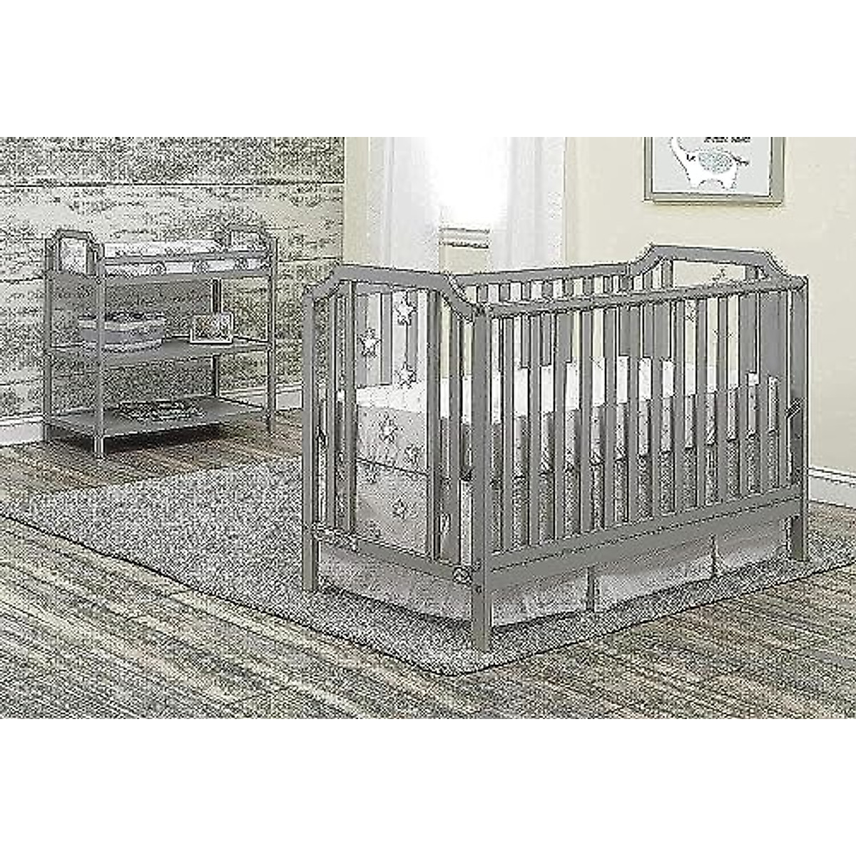 Suite Bebe Celeste 3 in 1 Convertible Island Crib, Wood and Acrylic, Light Grey