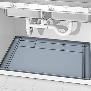 Dwellaid Gray Under Sink Mats for Kitchen Waterproof Cut to Fit 34''x22'' Sink Cabinet Mat Under Sink Silicone Mat with Hole Under Bathroom Sink Mat for Cabinet Crafting Pet Bowls