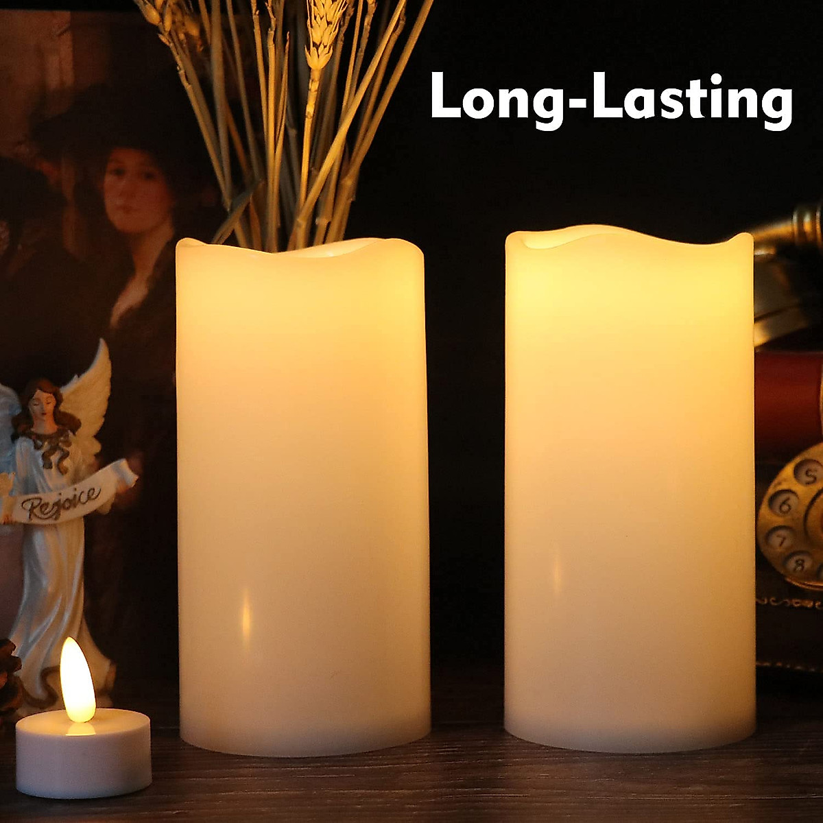 Wondise Waterproof Outdoor Flameless Pillar Candles with 6 Hour Timer,LED Flickering Battery Operated White Plastic AAA 2 Pack Indoor Candles Home Garden Patio Party Lantern Decor(D 3" x H 6")