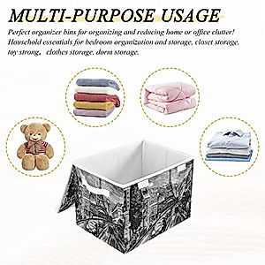 Krafig Oil Painting Eiffel Tower Black Foldable Storage Box Large Cube Organizer Bins Containers Baskets with Lids Handles for Closet Organization, Shelves, Clothes, Toys