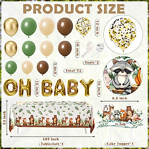 Woodland Animals Baby Shower Decoration Pack Forest Animal Neutral Gender Reveal Party Supplies Woodland Themed Birthday Party Ideas Set 106 Pcs Backdrop, Tablecloth, Cake Toppers, Balloons (Woodland
