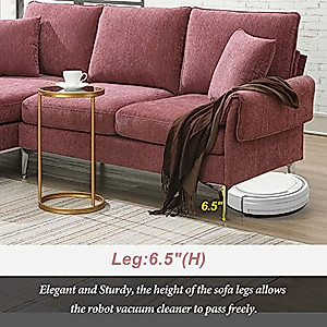 FANYE 84" L-Shaped Upholstered Corner Sectional 3 Seaters Sofa, Modern Chenille Upholstery Metal Legs Couch with Reversible Chaise and 2 Pillows for Home Apartment Office Living Room, Pink
