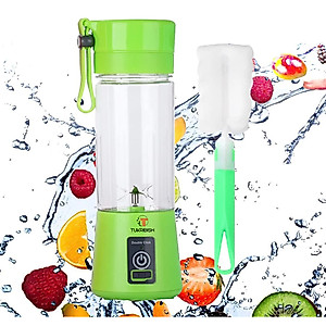 Tukribish Portable Blender for shakes and smoothies, Cordless Personal Mini Travel Fruit Juicer Cup Mixer Electric Smoothie Blender Maker, 13oz Bottles, USB Rechargeable (Green)