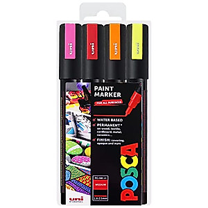 Posca PC-5M Coloured and Fluorescent Markers in Case (Pack of 4)
