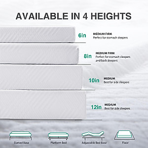 Dyonery King Mattress - 10 Inch Green Tea Memory Foam Mattress- King Mattress in a Box - CertiPUR-US Certified Fiberglass Free Mattress - Gel Layer - Medium - 76"x80"