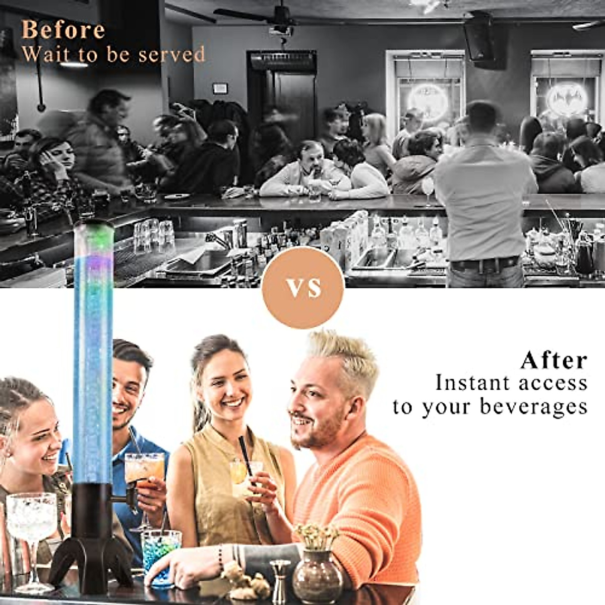 COSYOO Drink Tower, 3L Mimosa Tower Dispenser With Ice Tube and Led Light, Tabletop Beer Dispenser 3.17 Qt./100oz, Ideal for Parties Bars Pubs Restaurants