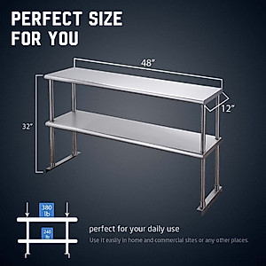 Profeeshaw Stainless Steel Overshelf for Prep & Work Table 12” x 48” NSF Commercial Adjustable Double Shelf 2 Tier for Restaurant, Bar, Utility Room, Kitchen and Garage