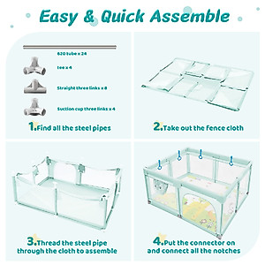 Baby Playpen, Playpen for Babies and Toddlers, Indoor & Outdoor Playard Kids Activity Center with Mat, Anti-Slip Base, Sturdy Safety Baby Playpen with Gate 50''x 50''x 27'' (Nordic Blue)