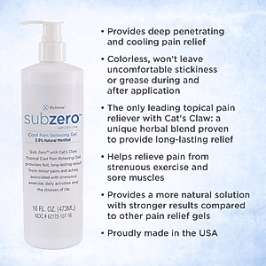 Sub Zero Cooling Pain Relief Gel, 16oz Bottle with Pump - Joint Relief and Nerve Pain Relief Cream for Muscle Deep Pain Relief and Arthritis Relief