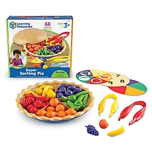 Learning Resources Super Sorting Pie - 68 Pieces, Ages 3+ Toddler Fine Motor Toy, Preschool Learning Games, Develops Counting and Color Recognition, Pretend Play Food, Kids Tweezers