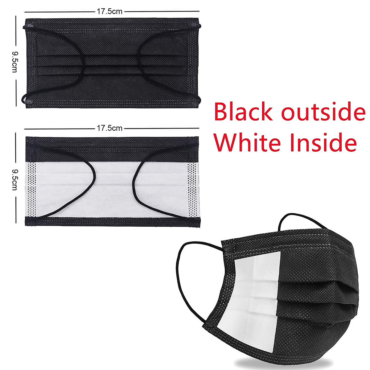 Disposable 50 Pack Face Mask 3 Ply Filter Protection, 50 Disposable Protective Mask (50 Pieces, Black)