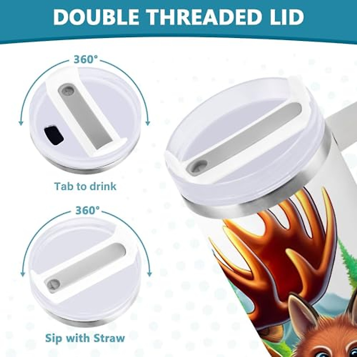 RPLIFE Animals Taking Selfie 40oz Tumbler with Handle, Stainless Steel Cups with Lid, Coffee Tumbler