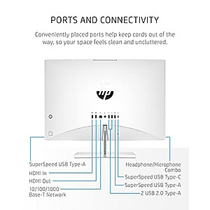 HP Pavilion 27” All-in-One Desktop, AMD Ryzen 7 5700U, 16 GB RAM, 256 GB SSD & 1 TB Hard Drive, Full HD Touchscreen, Windows 11 Home, 5 USB Ports, 5MP Pop-up Camera, Keyboard & Mouse (27-ca0070, 2021)
