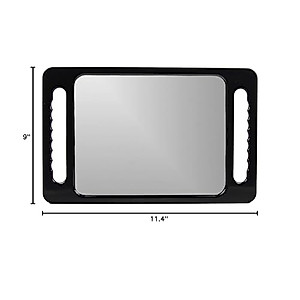 Large Hand Mirror with Double Handle - Rectangular Hand Held Mirror with Handle - Hair Salon Equipment Hairstylist and Barber Accessories (Black)