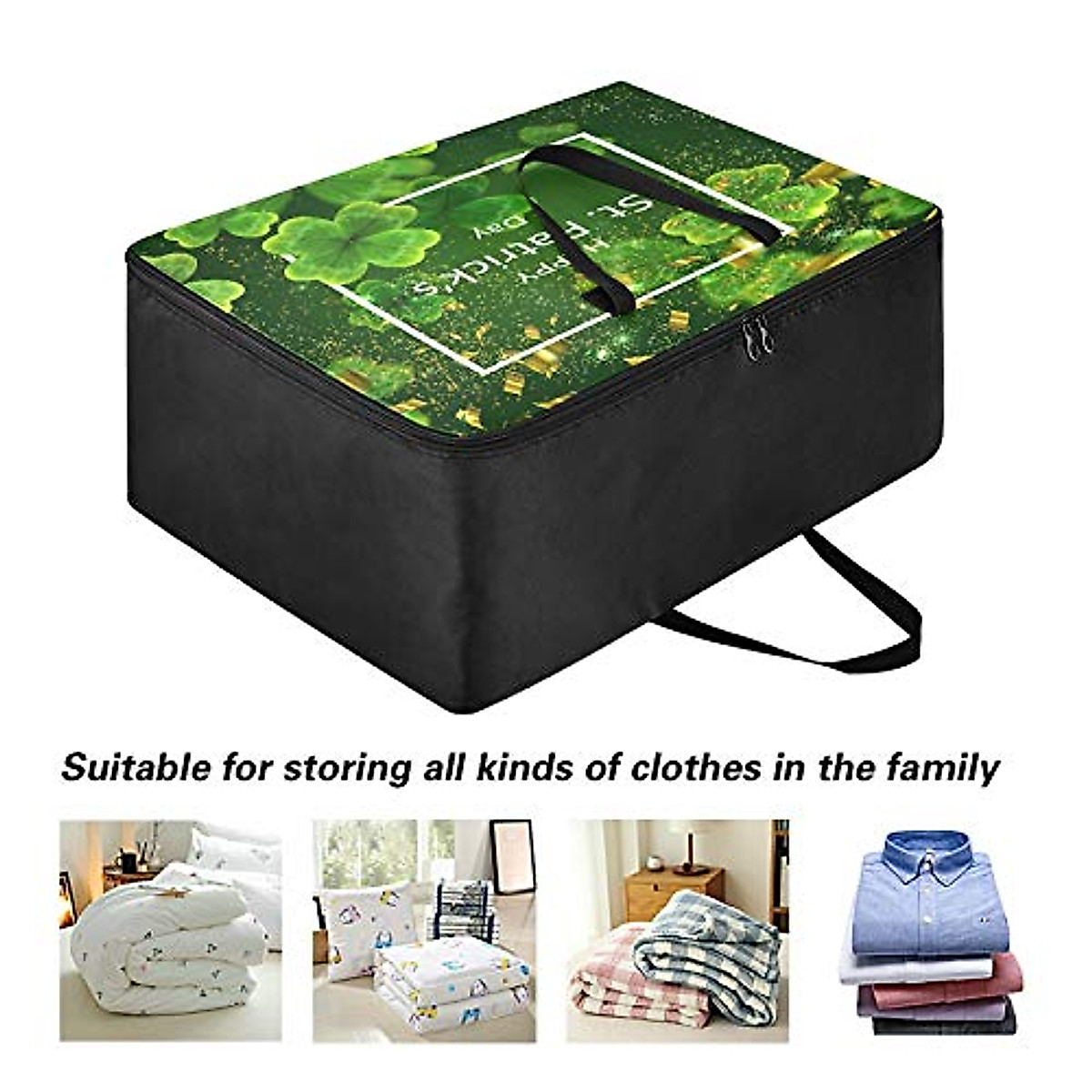 Blueangle Clover Leaves Storage Bags for Closet King Comforter, Clothes, Blanket Organizers Heavy Fabric Space Saver, St. Patrick's Day Gifts