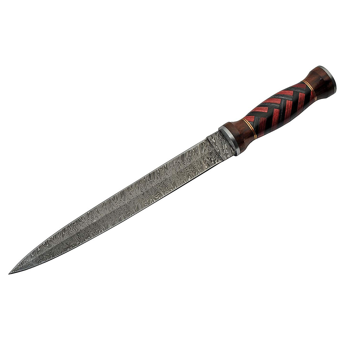 Szco Supplies 18.5" Red/Black Braided Wood Handle Damascus Steel Spear-Point Hunter's Knife