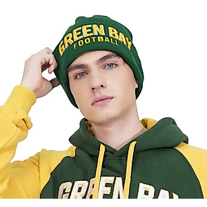 CLORPEAK Green Bay Embroidery Classic Cuff Beanie Hat Cuffed Winter Hat Knit Toque Skull Cap - Green OneSize