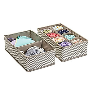 iDesign Chevron, 10 Compartments, InterDesign Fabric Dresser Drawer Storage Organizer for Underwear, Socks, Bras, Tights, Leggings-Set of 2, Taupe/Natural