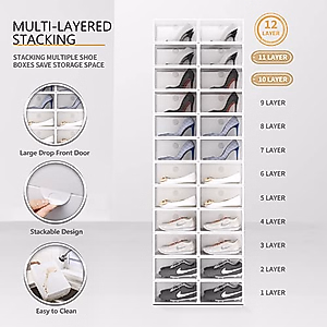 SEE SPRING X-Large 12 Pack Shoe Storage Box, Clear Plastic Stackable Shoe Organizer for Closet, Shoe Sneaker Containers Bins Holders Fit up to Size 13 (Black)