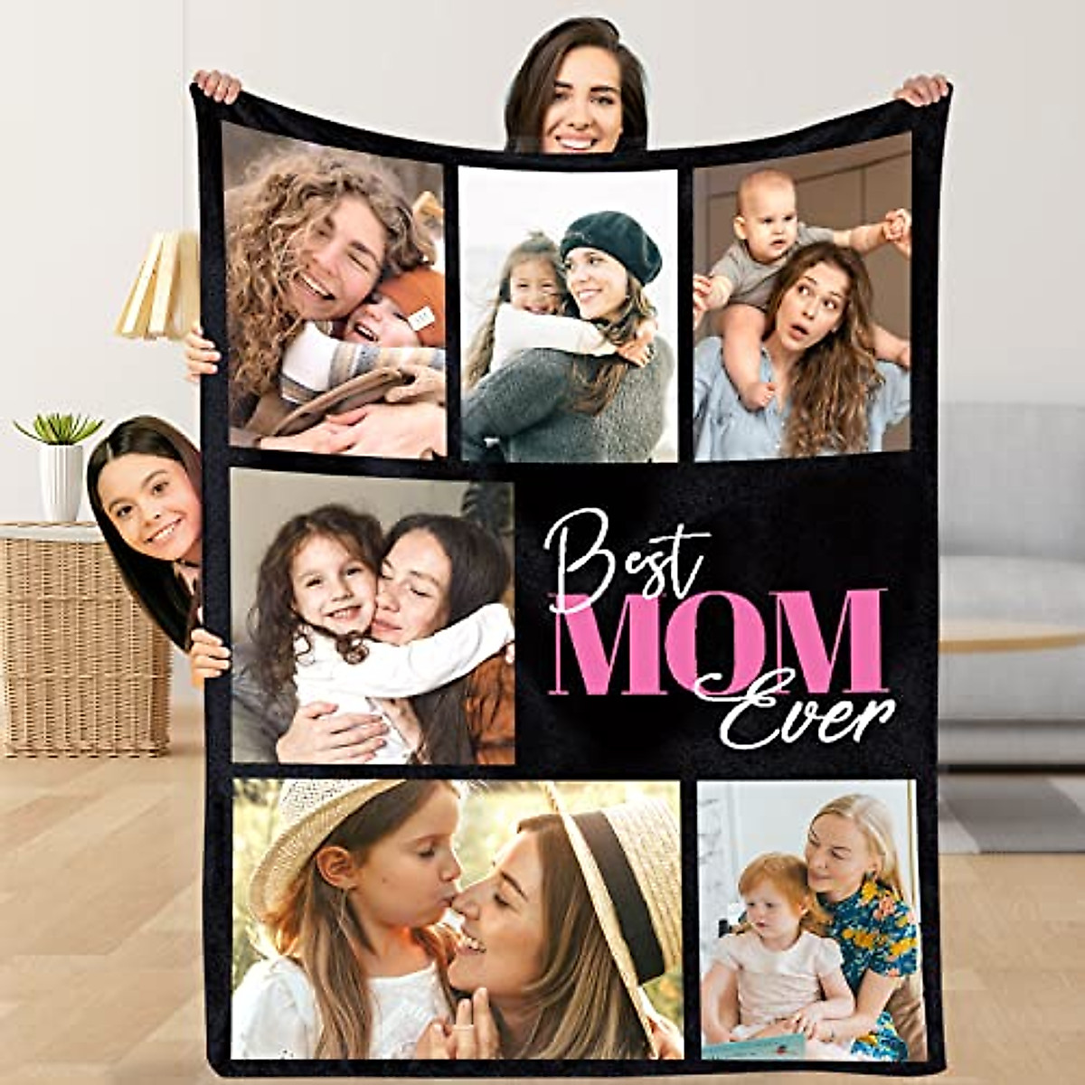 Baosity Mother's Day Blanket Gifts for Mom, Custom Blanket with Photos/Text, Personalized Picture Blanket Throw, Customized Birthday Gifts for Mom from Daughter Son - 4 Size (6 Photo W/Text)