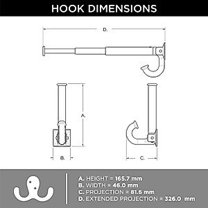 Franklin Brass Extend-a-Hook Square (1-Pack) Single Wall Hooks 1-Prong Coat/Hat Matte Black, Mounted Hanging, Hanger Clothes, Purse, Bag, Towel Organization Hooks B45627M-FB-R