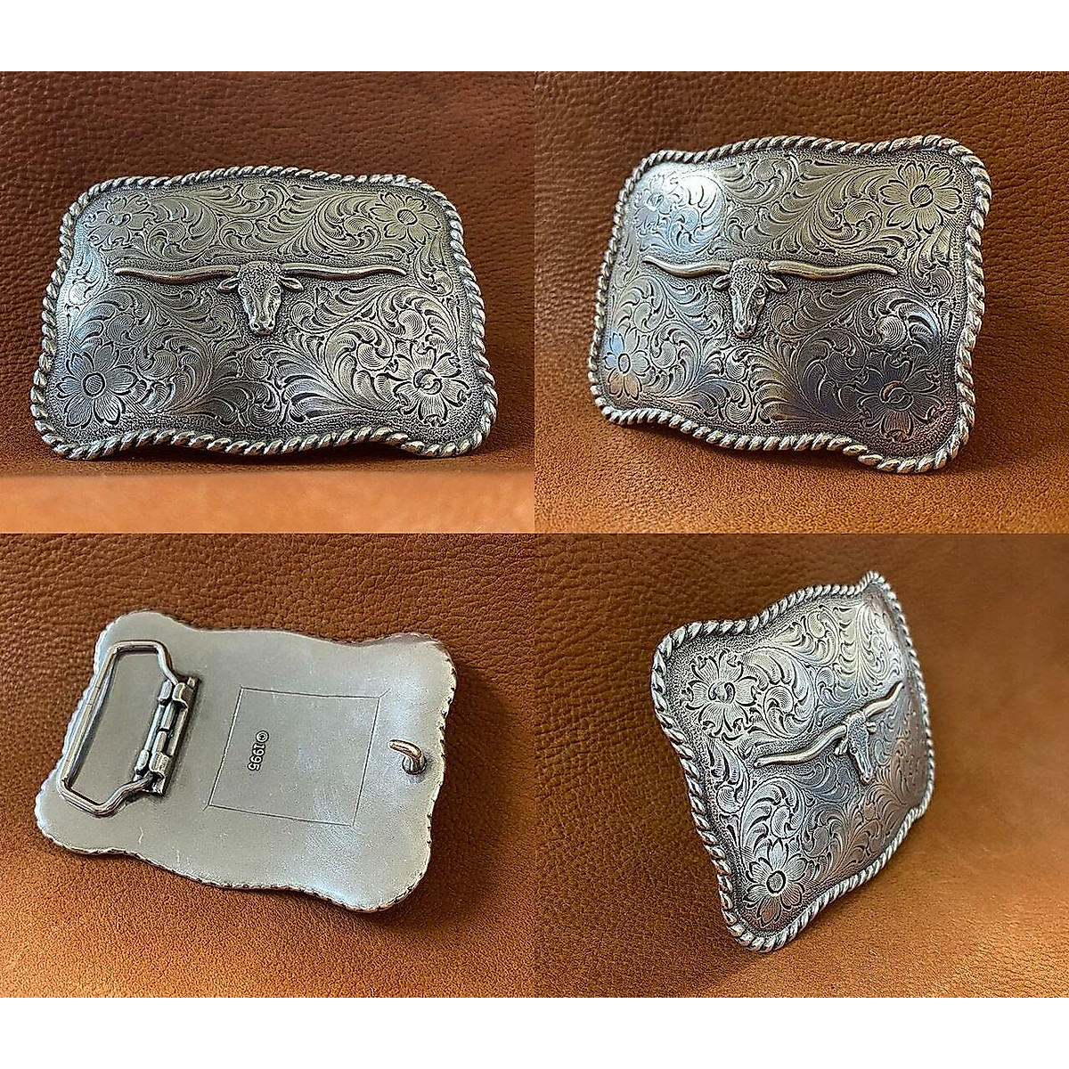 H8143 Western Antique Silver Texas Longhorn Steer Head Belt Buckle (Antique Silver)