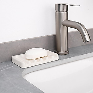 Soap Dish, Ceramic Self Draining Soap Holder, Beige Bar Soap Holder for Shower, Soap Dishes for Bathroom, Easy to Clean Keeps Soap Dry, ANTIS'S HOME