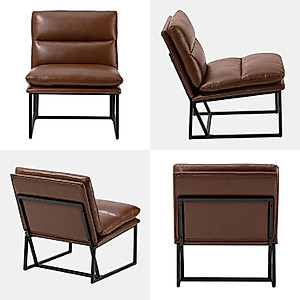 glitzhome Mid Century Modern Accent Chair, Coffee Thick Leatherette Chair with Metal Frame, Side Chair with Backrest, Upholstered Leisure Chair for Living Room, Bedroom, Office,1PC