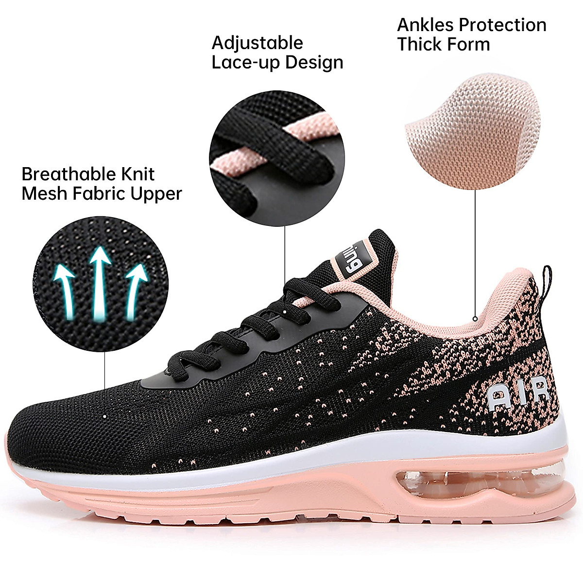 MEHOTO Womens Fashion Lightweight Tennis Walking Shoes Sport Air Fitness Gym Jogging Running Sneakers (Peachblack US 7 B(M)