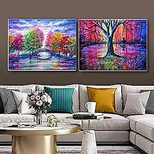 Adult 6-Piece DIY 5D Diamond Painting kit, Complete Diamond Painting, Diamond Painting Art, Wall Decoration, Sunset Beach Tree Landscape Painting (12x16inches)