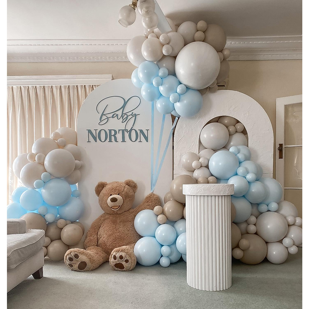 Grcypa Dusty Blue Balloon Garland Arch Kit with Dusty Blue Balloons Sand White Balloons White Balloons for Boy Girl Bear Baby Shower Birthday Gender Reveal Bridal Wedding Party Decorations