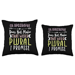 Punctuation Spelling Grammar Gift Idea Funny an Apostrophe Does Not Make That Word Plural Grammar Throw Pillow, 18x18, Multicolor