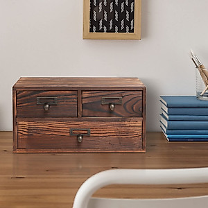 MyGift Wooden Desk Organizer with Drawers, Dark Brown Wood Desktop Storage Cabinet with 3 Drawers for Office Supplies, Sewing Kits and Accessories