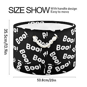 Krafig Halloween White Boo Round Collapsible Storage Basket, Large Toy Storage, Laundry Baskets, Open Home Storage Bins for Toy Organizer, Home Decor, Clothes, Toys