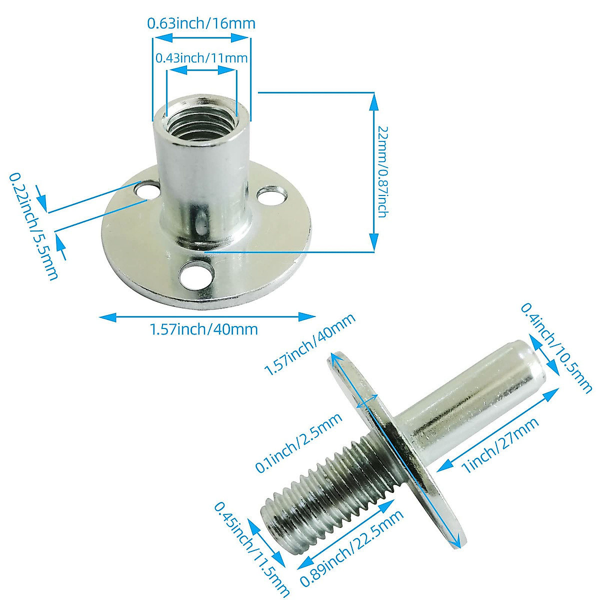 WSWECCL 1piece M12 Metal Bed Post Connector T-Nut Bedpost Connector Screw-in Butt Nut for Furniture Hardware Fittings Sofa Column Bed Column Lock Connect Tee Nut