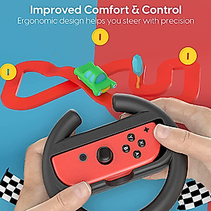 TALK WORKS Nintendo Switch Racing Wheel Controllers - Grips for Joy-Con - Driving Grip Accessory with Comfortable Design for Smooth Gaming - Compatible with Switch OLED - Black, 2 Pack