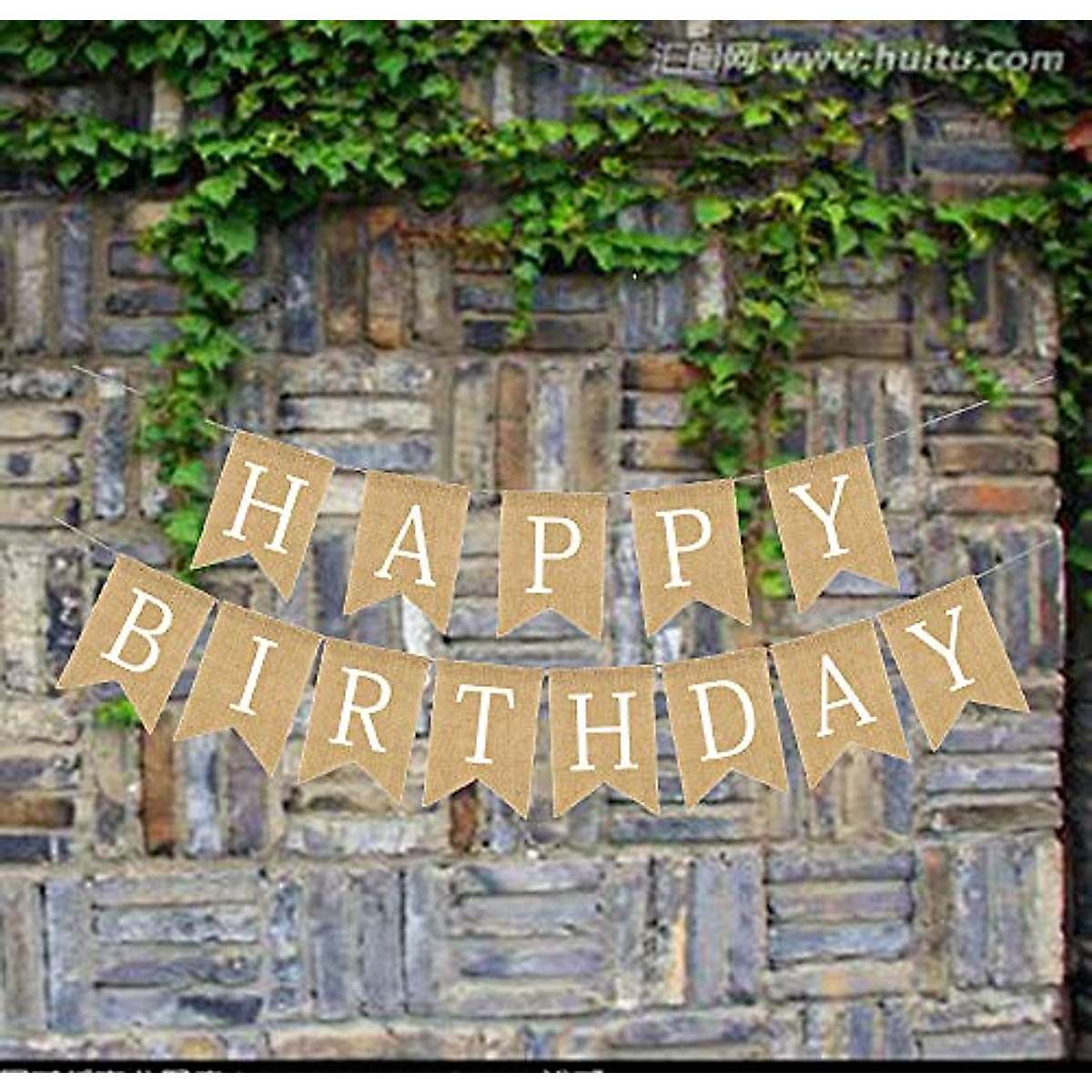 Rustic Happy Birthday Banner, Reusable Burlap Garland Birthday Party Decorations for Adults White