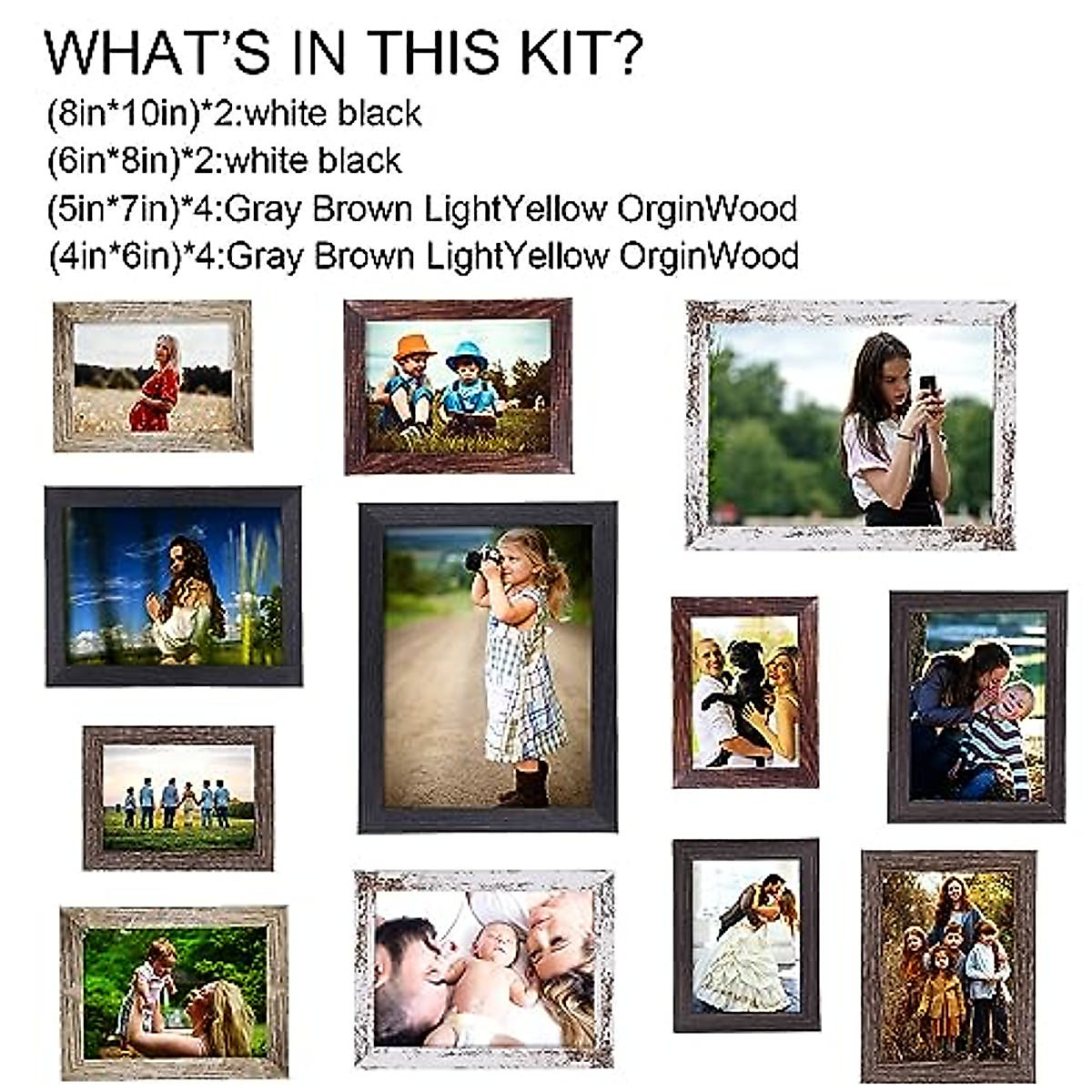Picture Frames Collage Wall Decor Set of 12,Gallery Wall Frame Set with 8x10 6x8 5x7 4x6, Multi Wood Pattern Perfect for Rustic Home & Office Decor