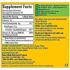 Nature Made Vitamin D3 2000 IU (50 mcg), Dietary Supplement for Immune Health Support, 90 Gummies, 45 Day Supply