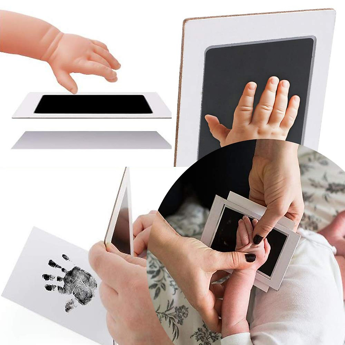 Baby Inkless Handprint Footprint Ink Pads Small Pet Paw Print Ink Kits, Non-Toxic for Family Keepsake and Baby Gift(4 Ink Pads and 8 Imprint Cards)